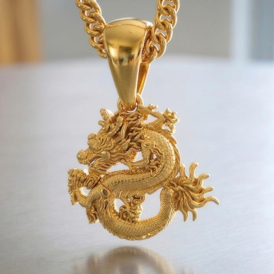 Yellow Gold Plated Dragon Pendant | Handcrafted Silver 925 Dragon ...