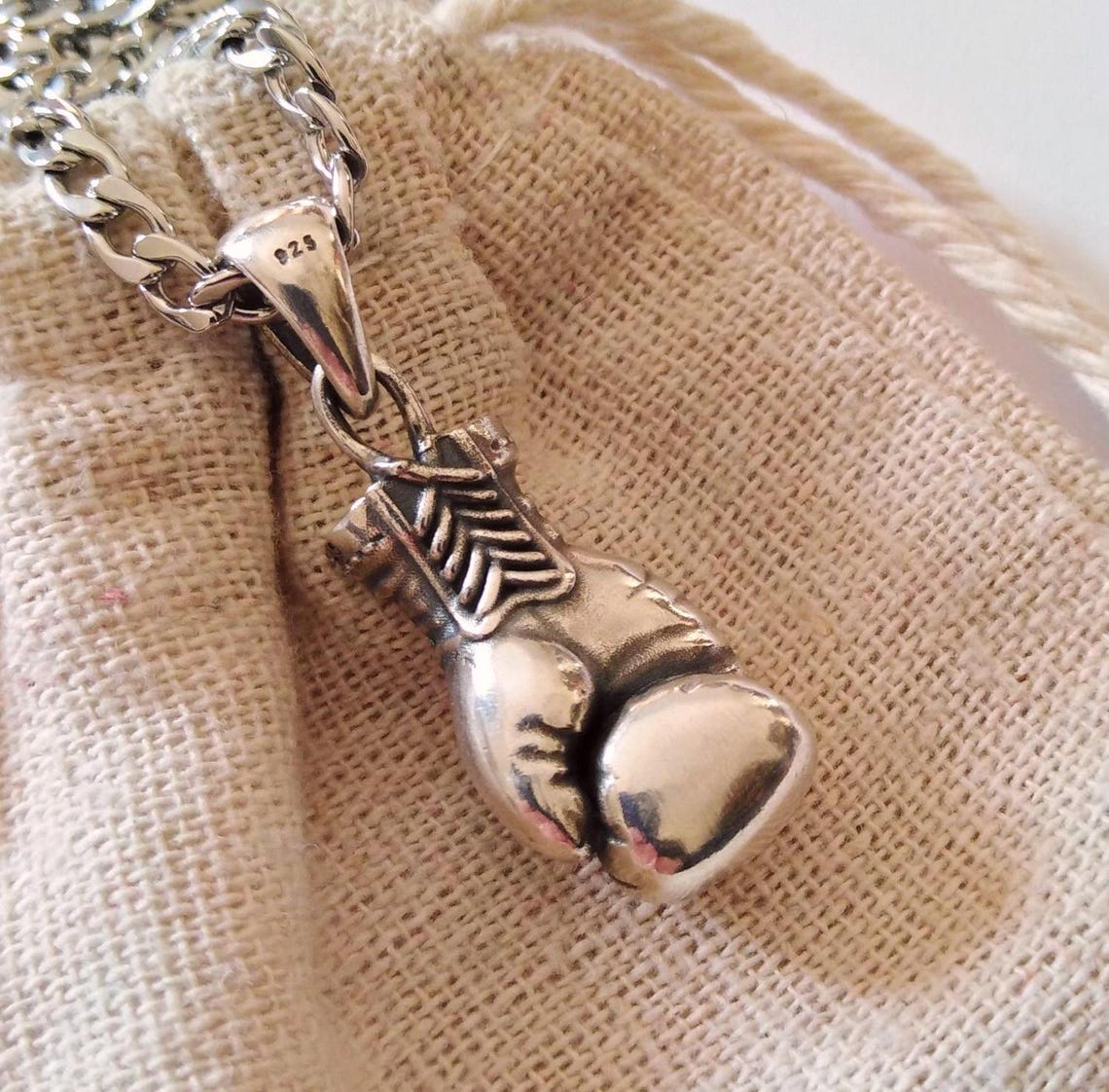 Oxidized Silver 925 Boxing Glove Pendant | Handcrafted Aged Sterling ...