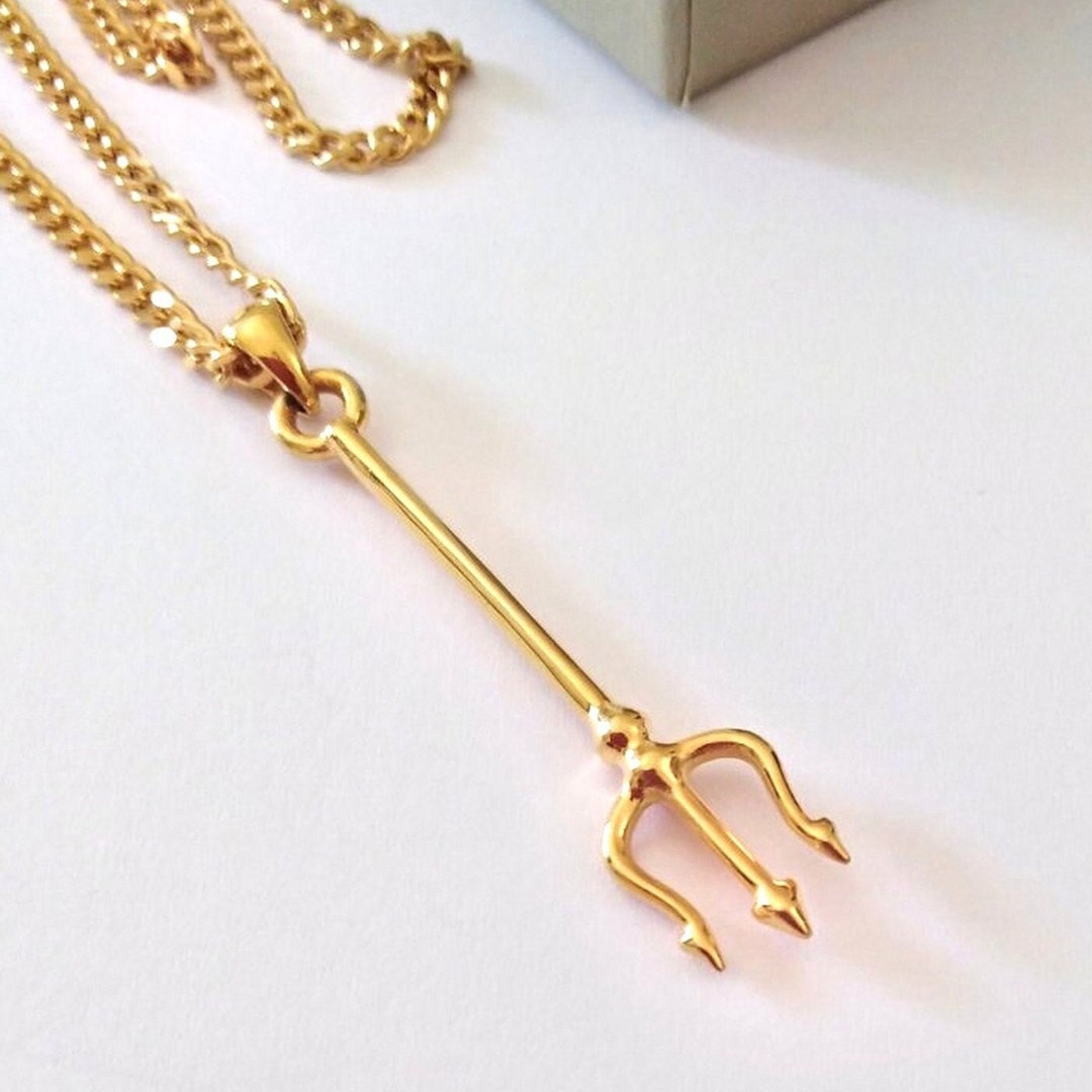 Gold Trident Pendant, Silver 925 Trident Necklace, Poseidon's Necklace ...