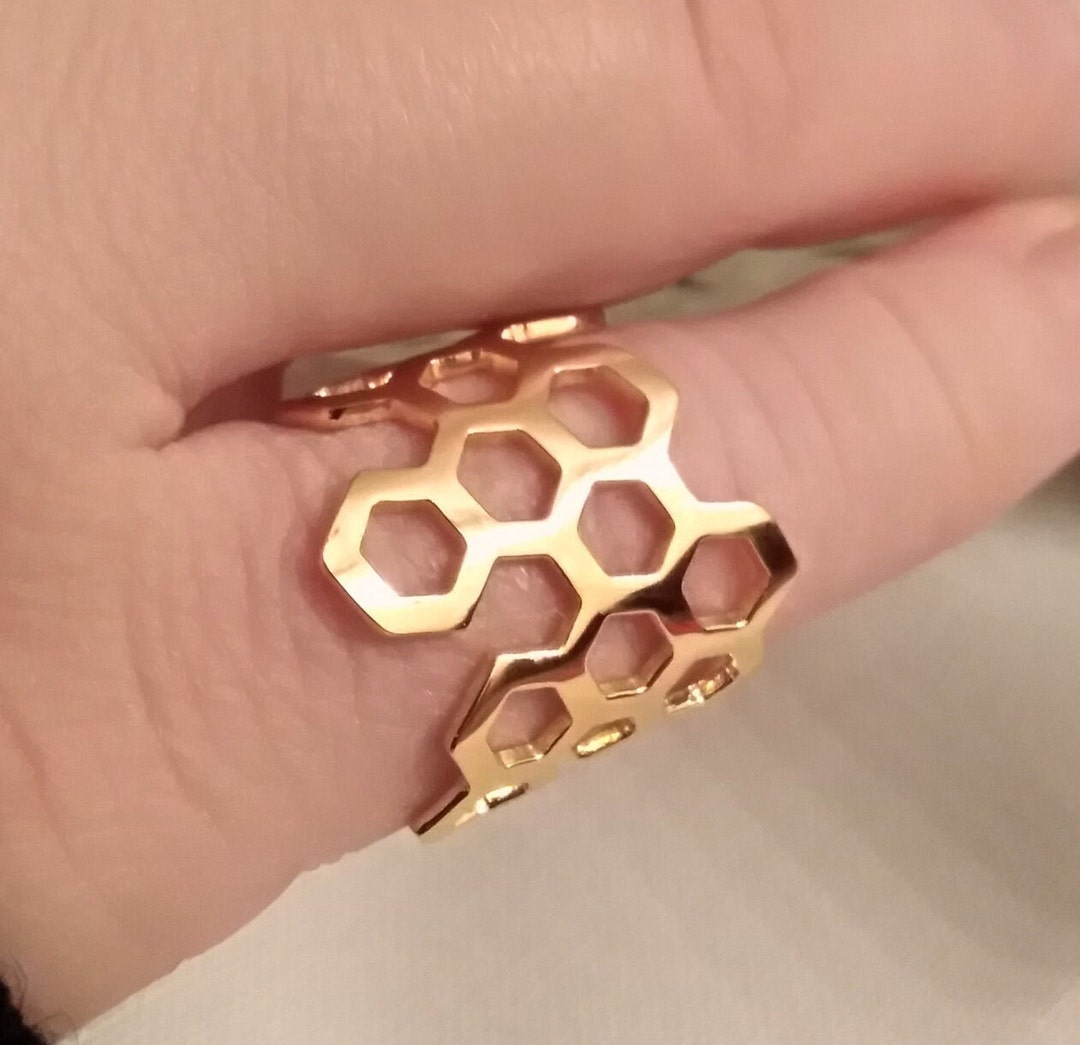 Gold Honeycomb Ring, Sterling Silver Handmade Honeycomb Jewelry, Women ...
