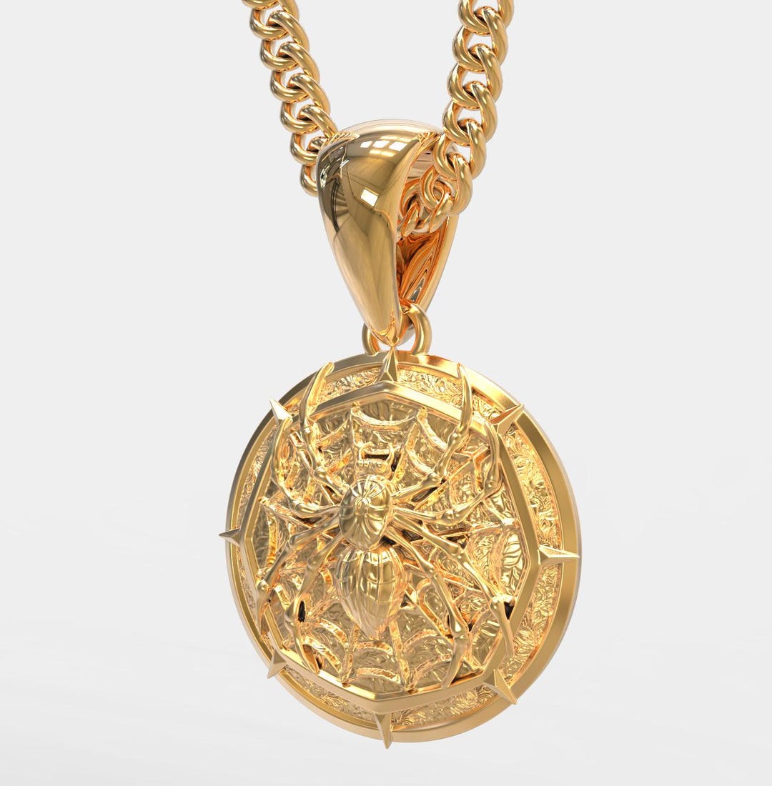 Yellow Gold Spider Pendant Handmade Silver 925 Spider Medallion Pendant ...