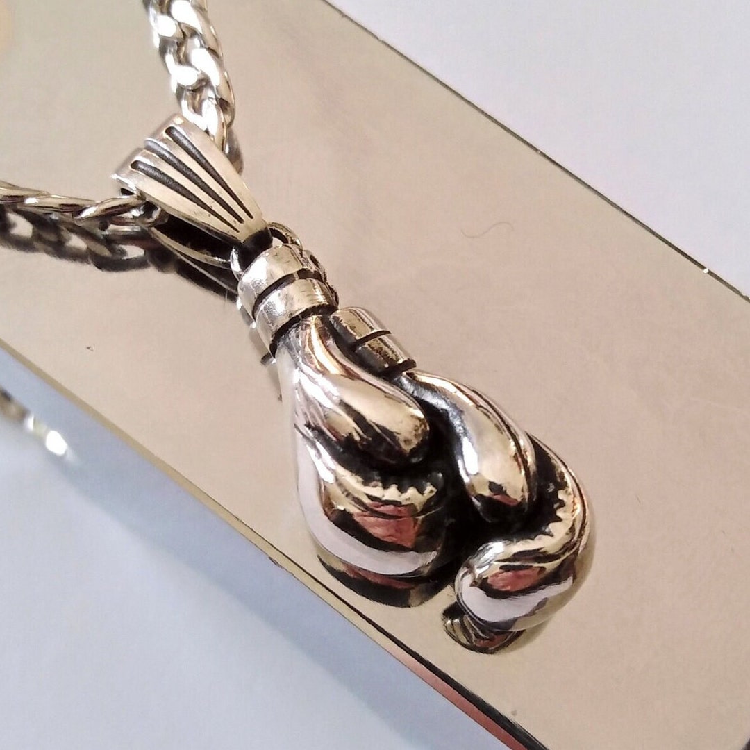 Aged Silver 925 Boxing Gloves Pendant, Silver Box Gloves Necklace ...