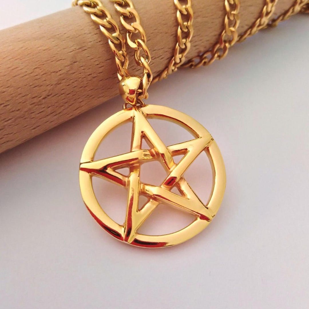 Yellow Gold Plated Pentagram Pendant | Solid Silver 925 Pentacle ...