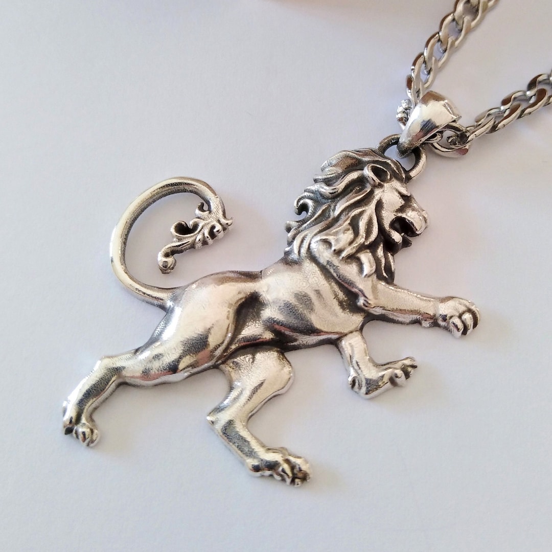 Aged Silver 925 Lion Pendant, Sterling Silver Handmade Lion Necklace ...