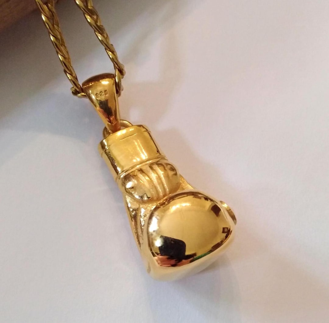Yellow Gold Boxing Glove Pendant | Men's Handmade Silver 925 Box Glove Necklace | Women Gold ...