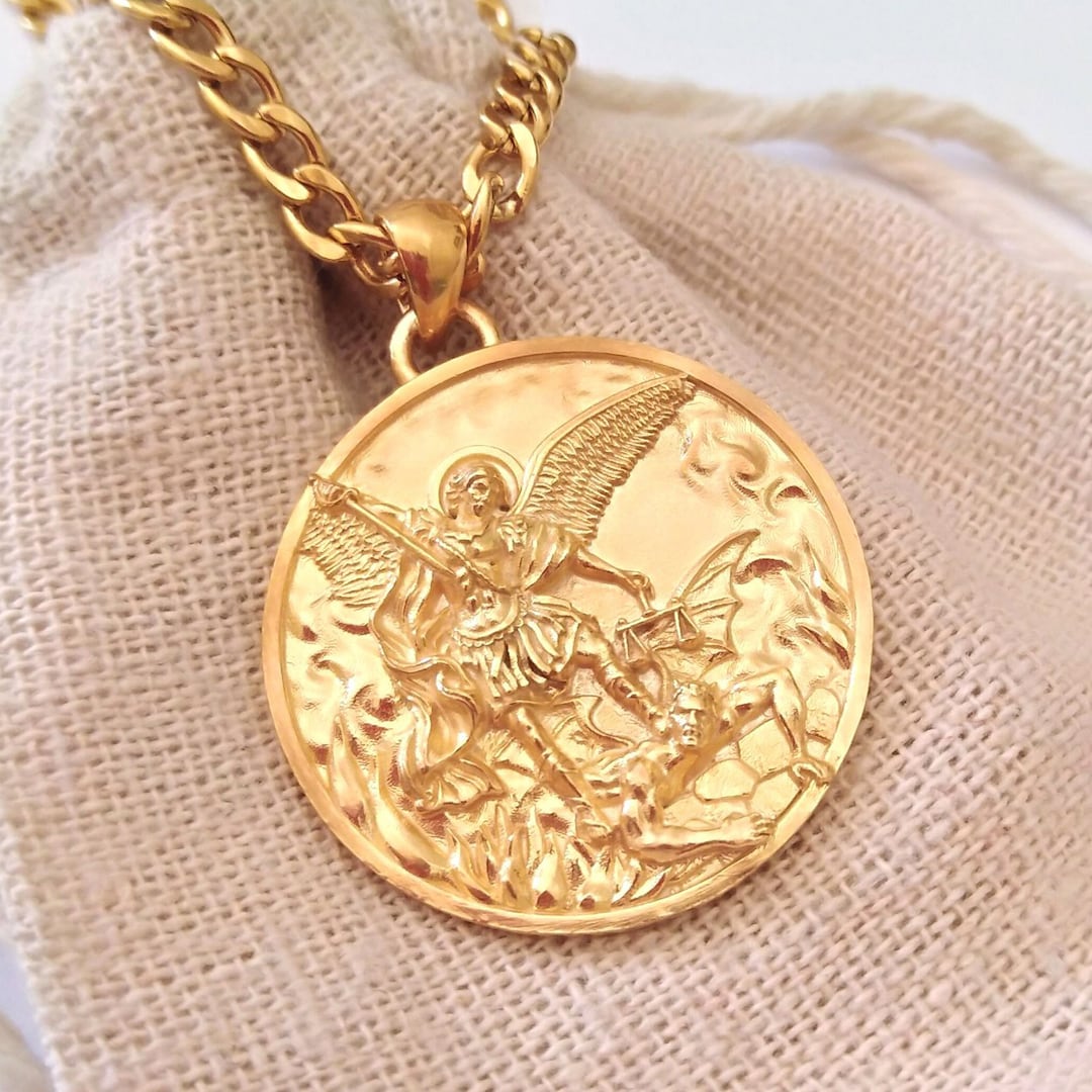 Yellow Gold St Michael Archangel Pendant | Women's Gold St Michael ...