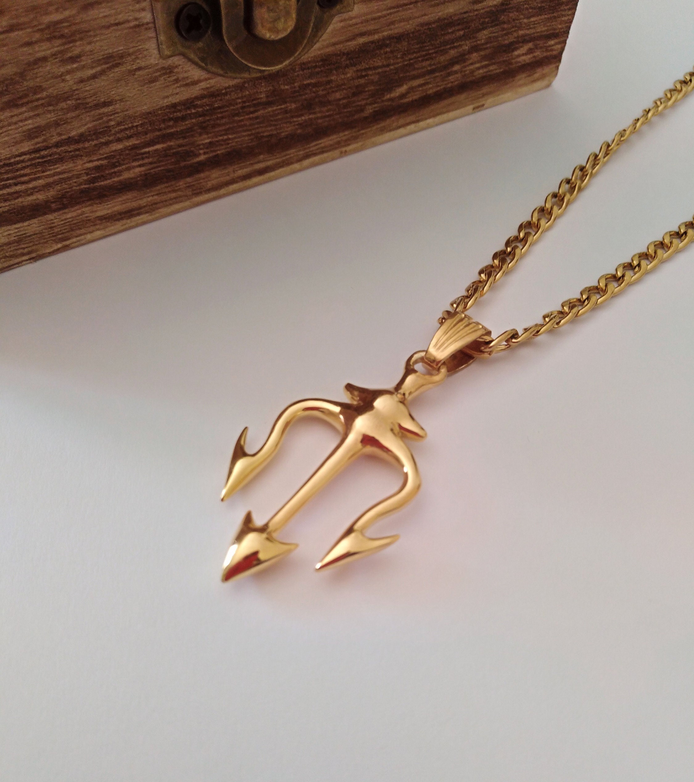 Gold Trident Pendant Silver 925 Trident Necklace Gold - Etsy UK