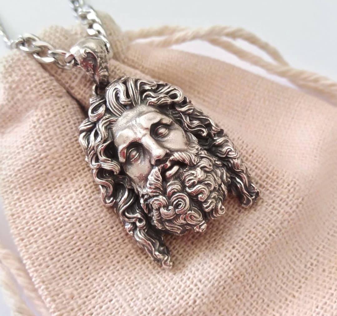 Oxidized Silver 925 Greek God Zeus Pendant | Handcrafted Aged Silver ...