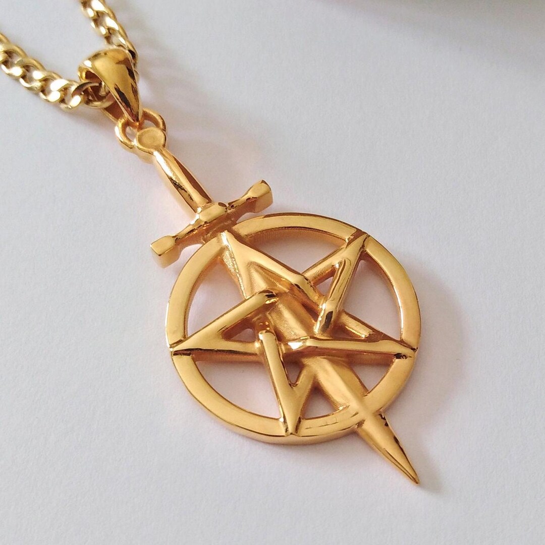 Gold Pentagram With Sword Pendant | Silver Pentacle Necklace | Men Gold ...