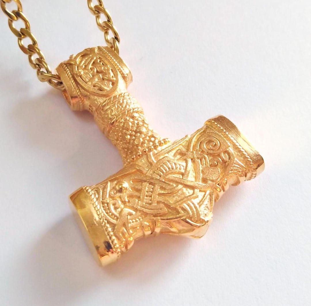 Yellow Gold Mjolnir Pendant | Men's Sterling Silver Handmade Mjölnir ...
