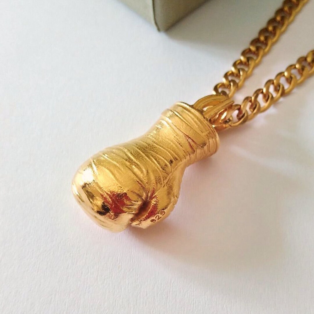 Yellow Gold Boxing Glove Pendant | Handcrafted Silver Box Glove Necklace | Boxing Glove Pendant ...
