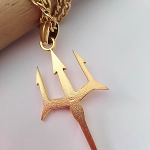 Yellow Gold Trident Pendant | Silver 925 Trident Necklace | Gold ...