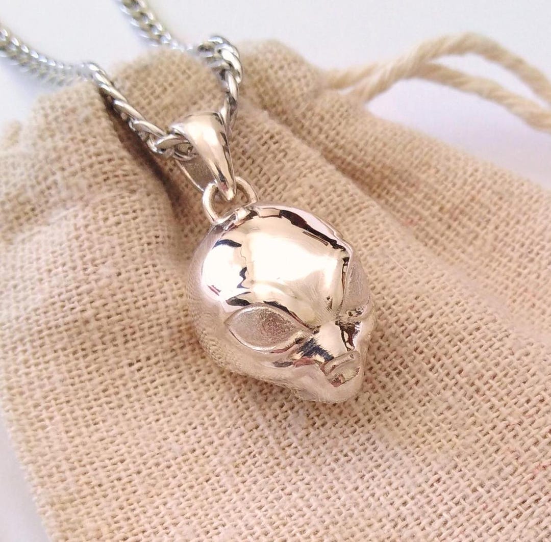 Yellow Gold Alien Head Pendant | Handmade Silver 925 Alien Necklace ...