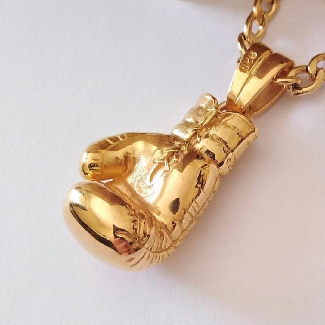 Yellow Gold Boxing Glove Pendant | Silver 925 Box Glove Necklace | Men's Sterling Silver Boxing ...