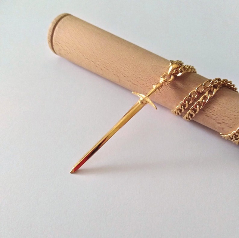 Gold Sword Pendant Sterling Silver Sword Necklace Gold Sword - Etsy