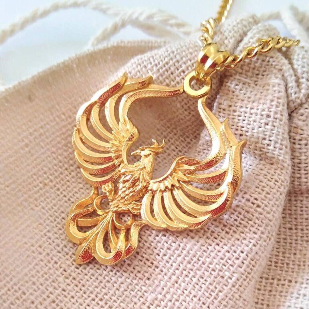 Yellow Gold Plated Phoenix Pendant | Handmade Silver 925 Phoenix ...