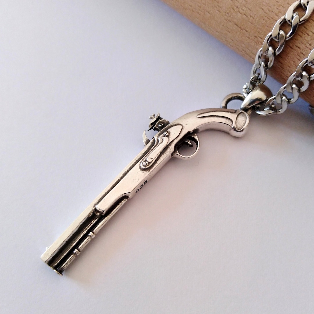 Oxidized Silver 925 Musket Gun Pendant | Silver Pirate Pistol Necklace ...