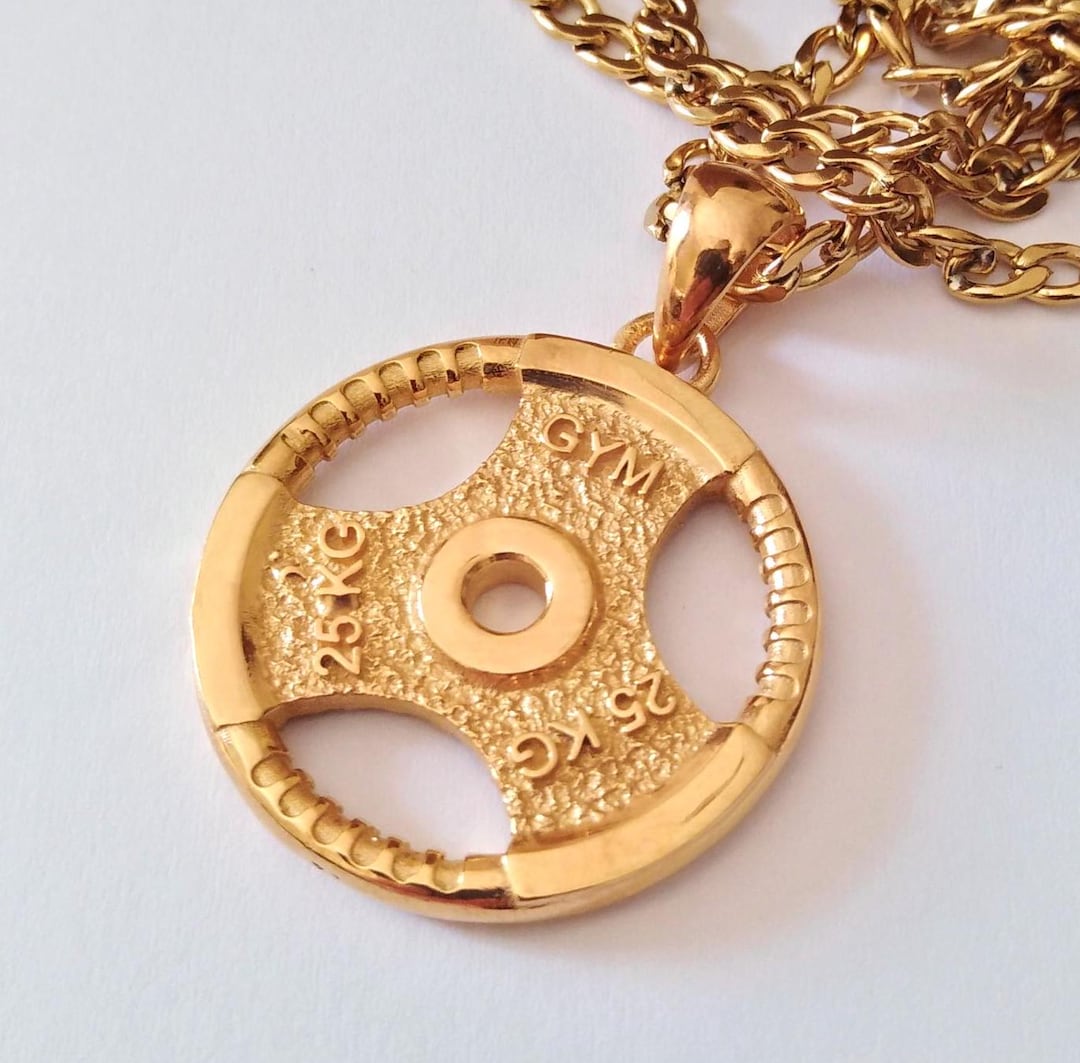 Yellow Gold Plated Barbell Disc Pendant | Silver 925 Barbell Jewelry ...