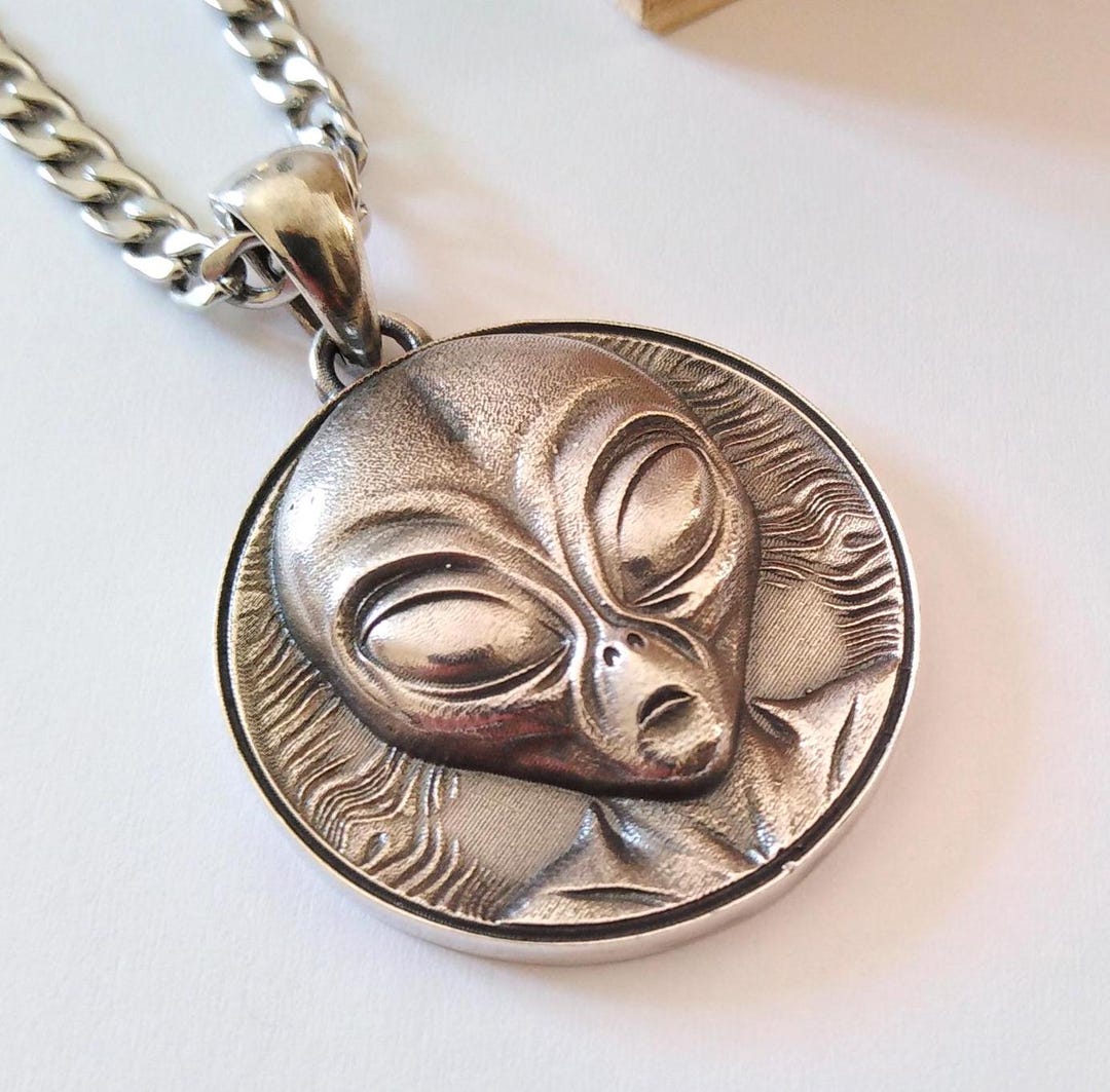 Oxidized Silver 925 Alien Head Pendant | Handcrafted Aged Sterling ...
