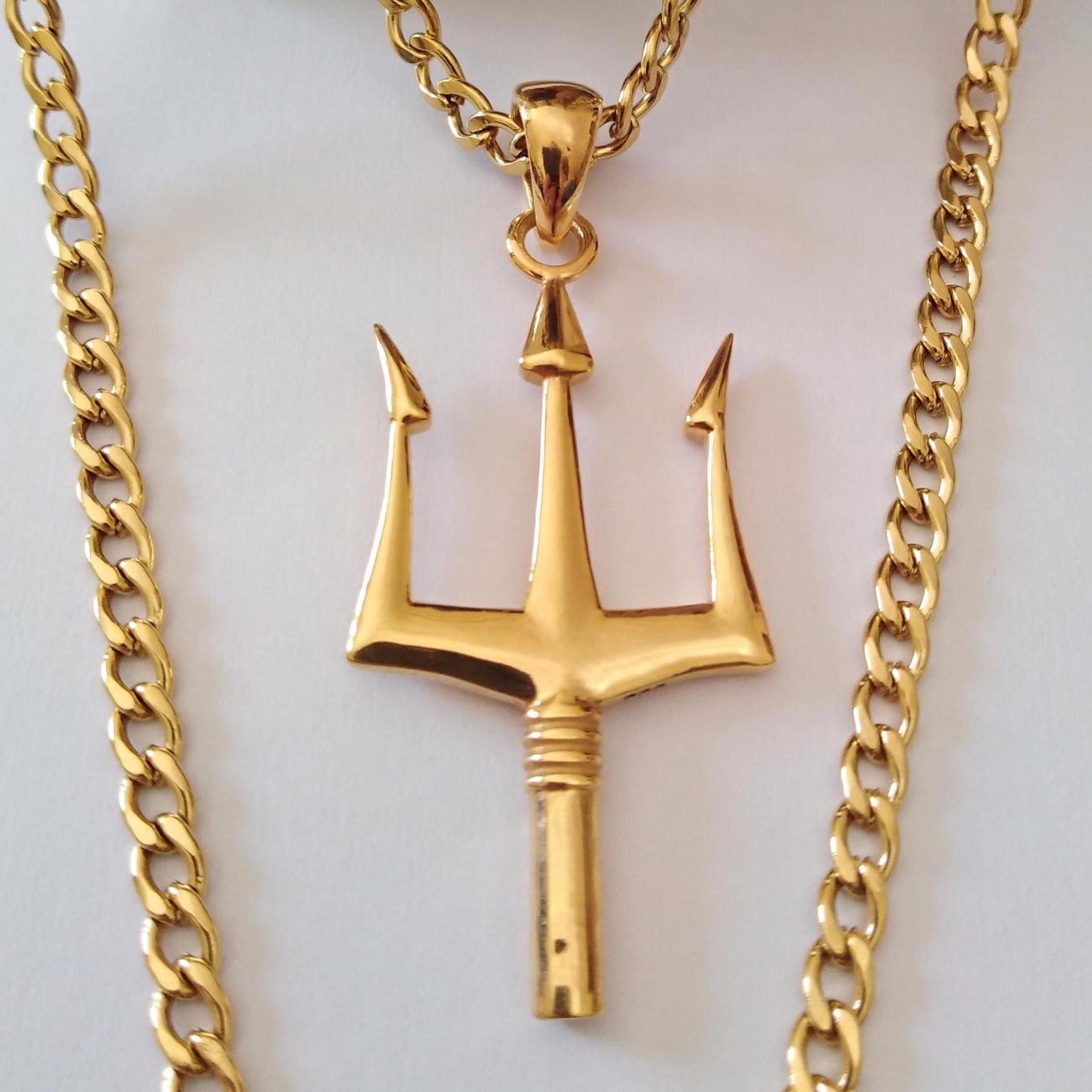Yellow Gold Plated Trident Pendant | Handmade Silver 925 Trident ...