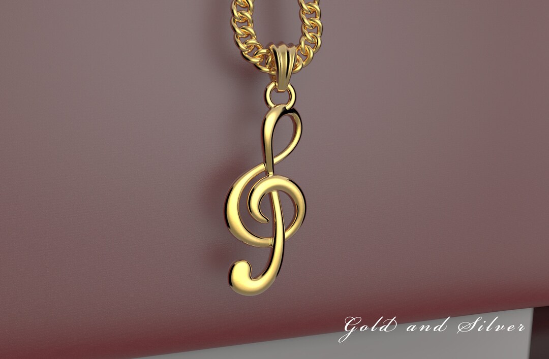 Gold Music Note Pendant Sterling Silver Music Note Necklace - Etsy
