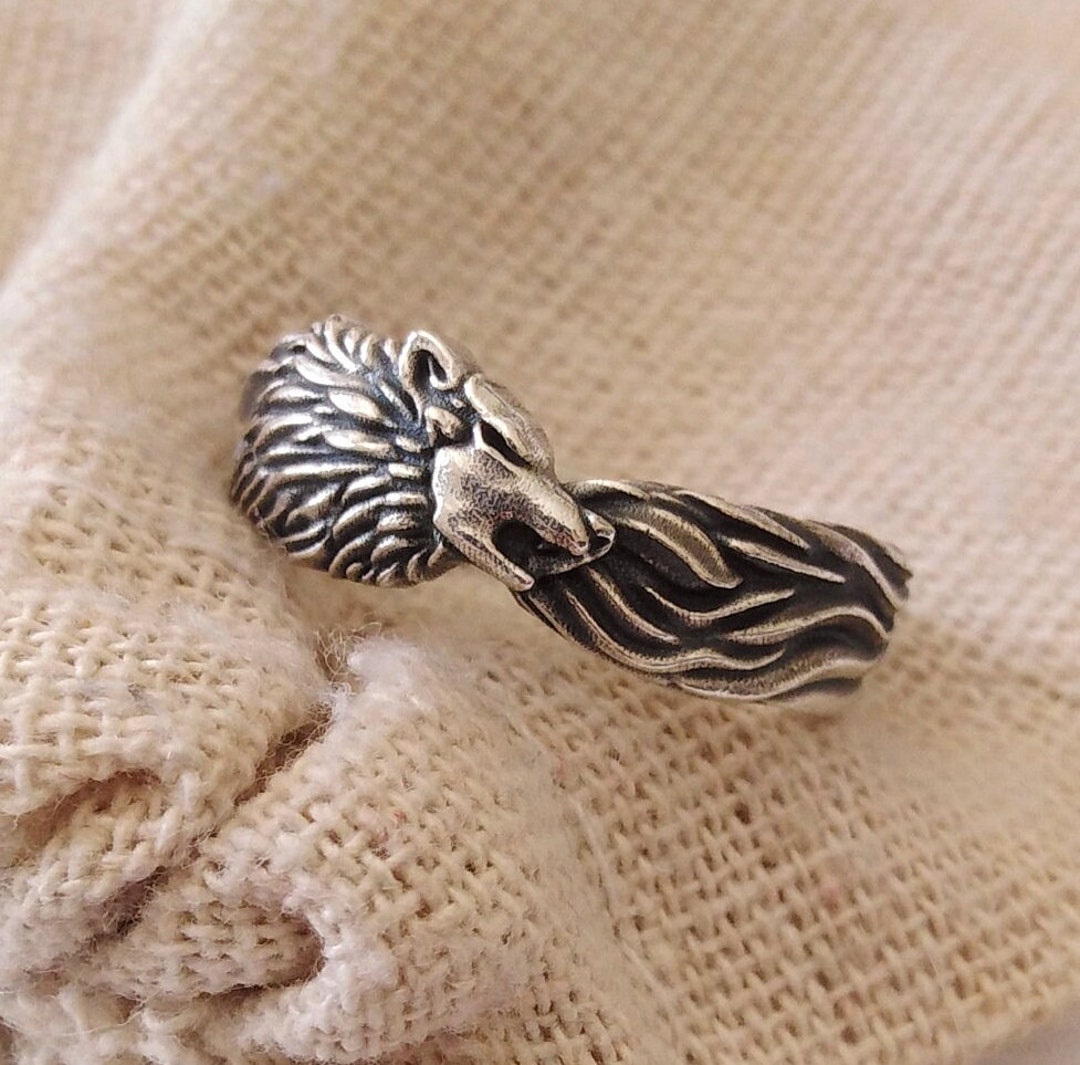 Oxidized Silver 925 Wolf Ring | Aged Sterling Silver Wolf Band Ring ...
