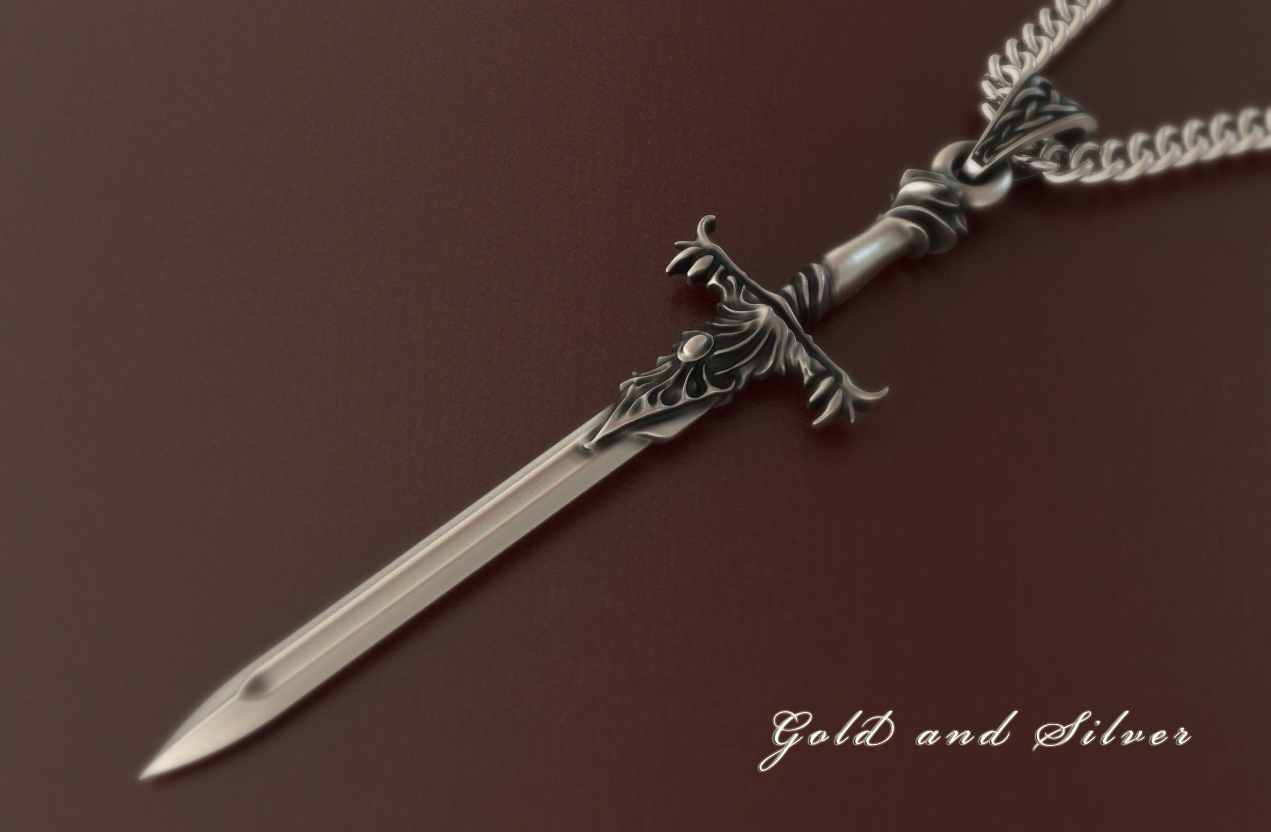 Aged Silver Sword Pendant Silver 925 Sword Necklace Sword - Etsy