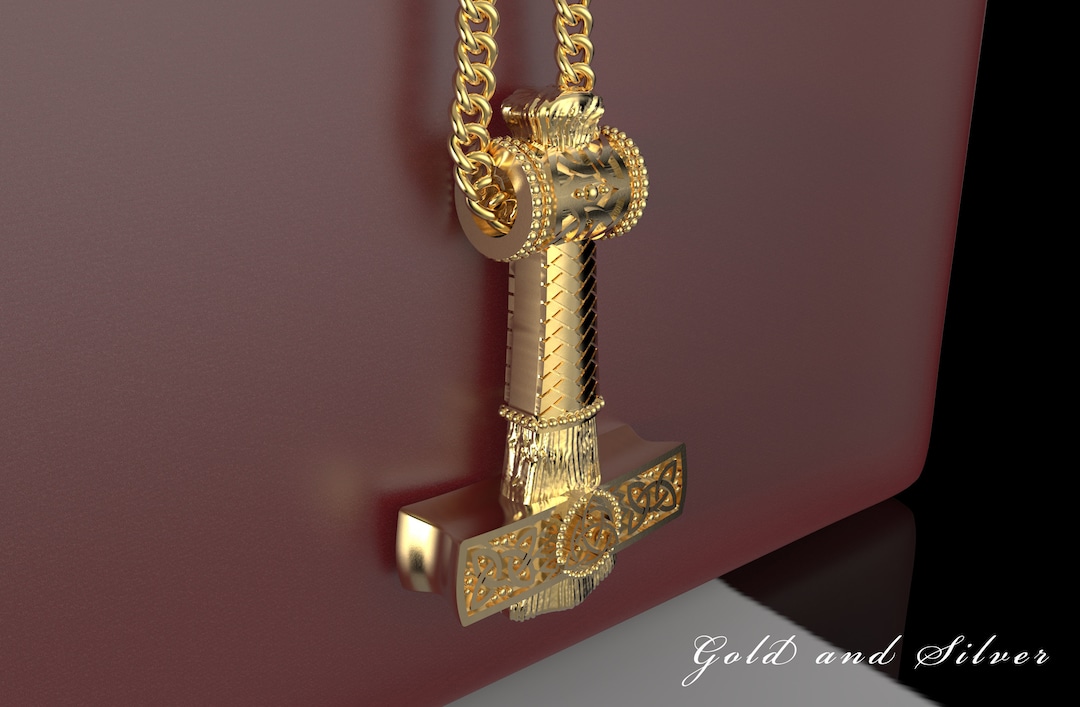 Gold Hammer of Thor Pendant, Sterling Silver Handmade Mjölnir Pendant ...
