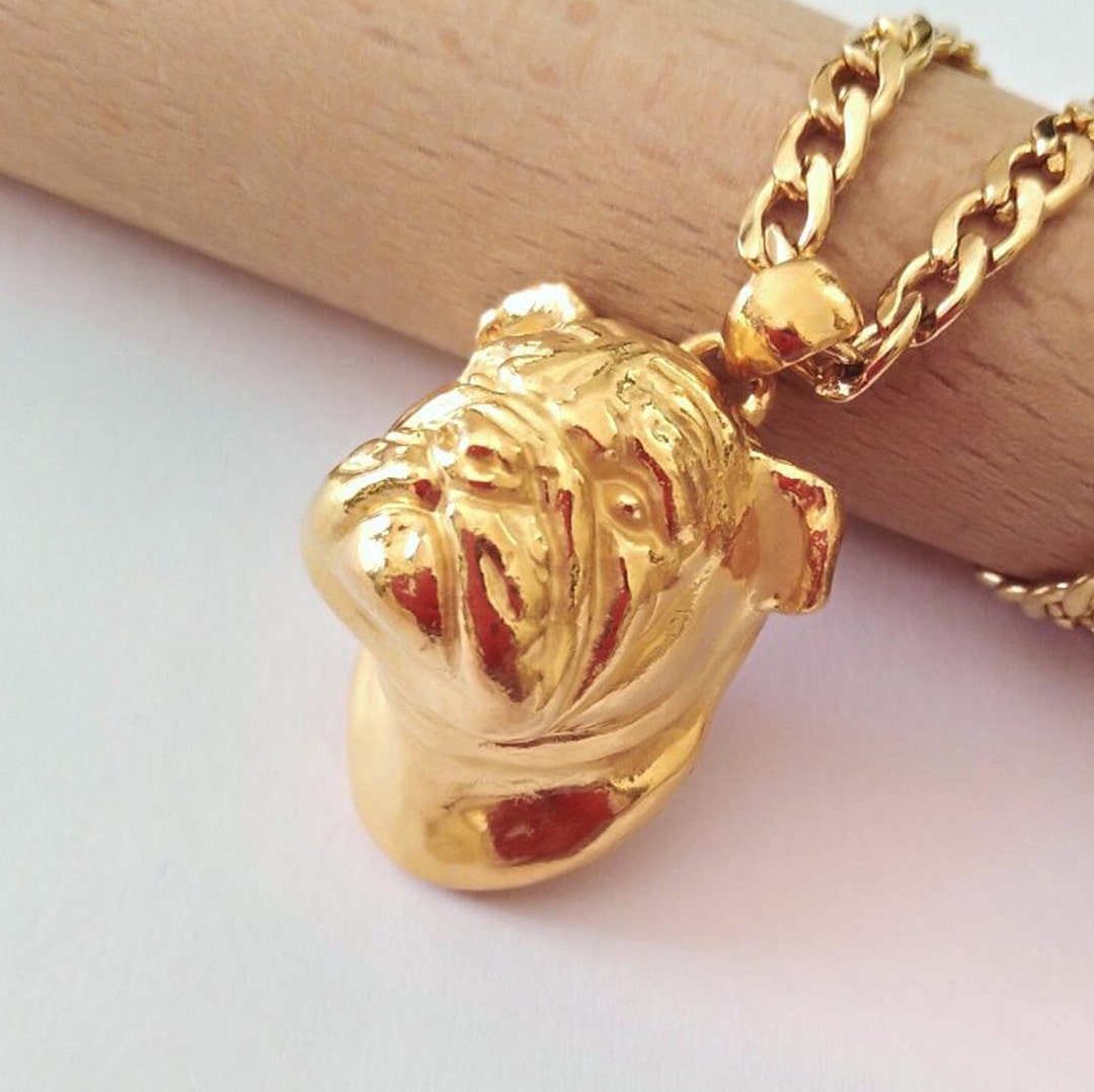 Yellow Gold Bulldog Pendant | Handcrafted Silver 925 Dog Pendant ...
