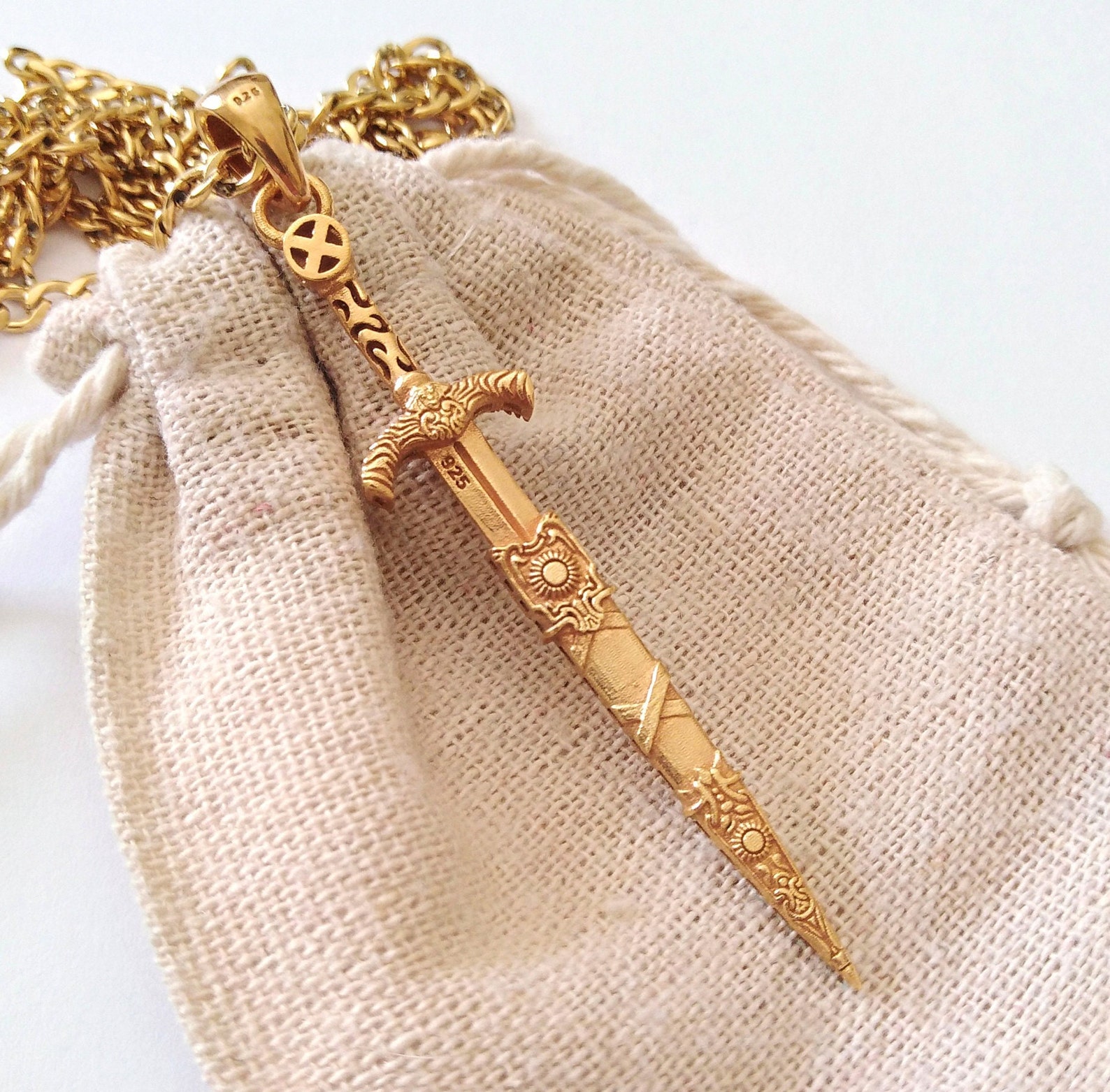 Gold Plated Sword Pendant | Silver 925 Handmade Sword Necklace | Sword ...