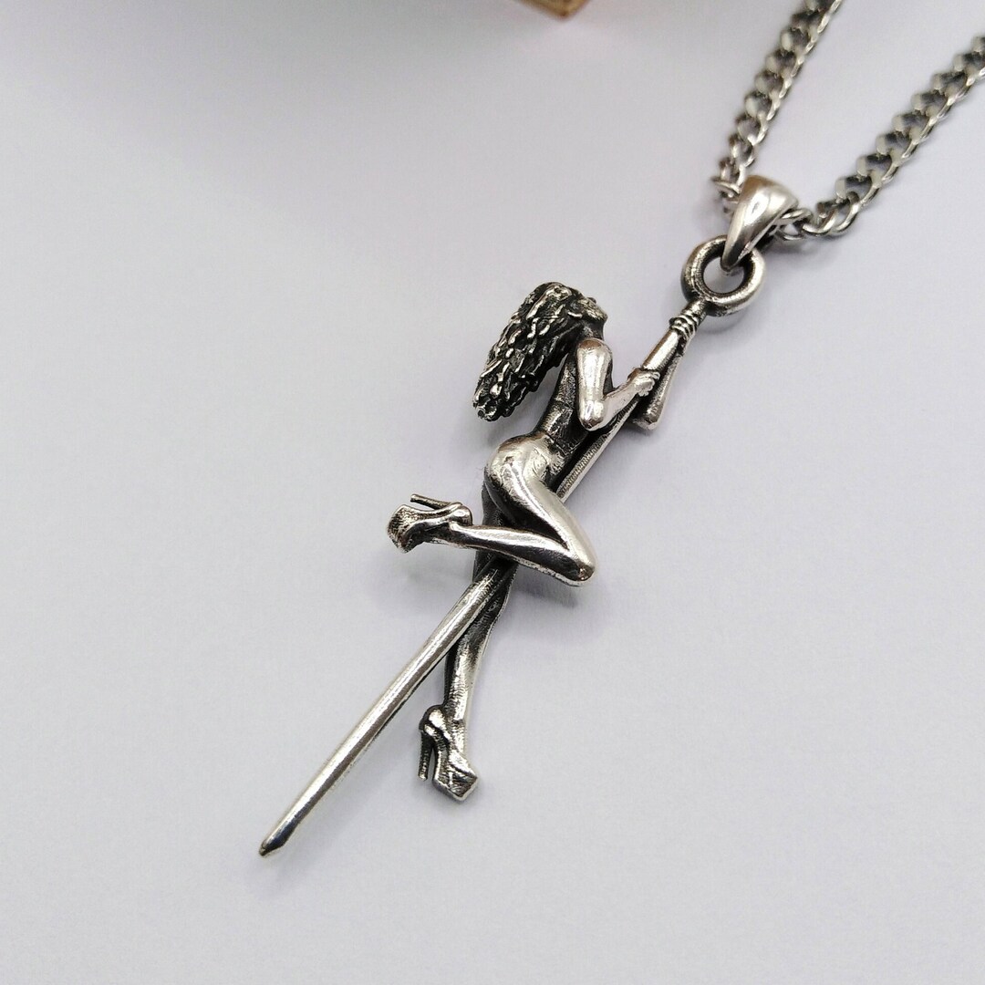 Aged Silver Pole Dancer Pendant, Oxidized Silver 925 Lady Dancer ...