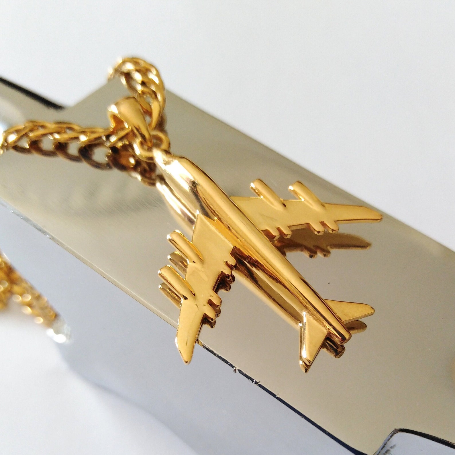 Yellow Gold Airplane Pendant | Handcrafted Silver 925 Airplane Pendant ...