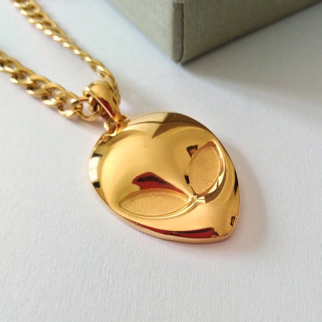 Yellow Gold Alien Head Pendant | Handcrafted Silver 925 Alien Necklace ...