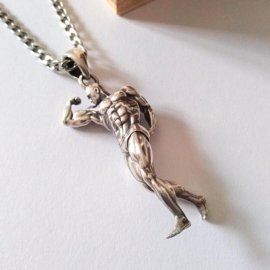 Oxidized Silver 925 Full Body Pose Bodybuilder Pendant | Handcrafted ...