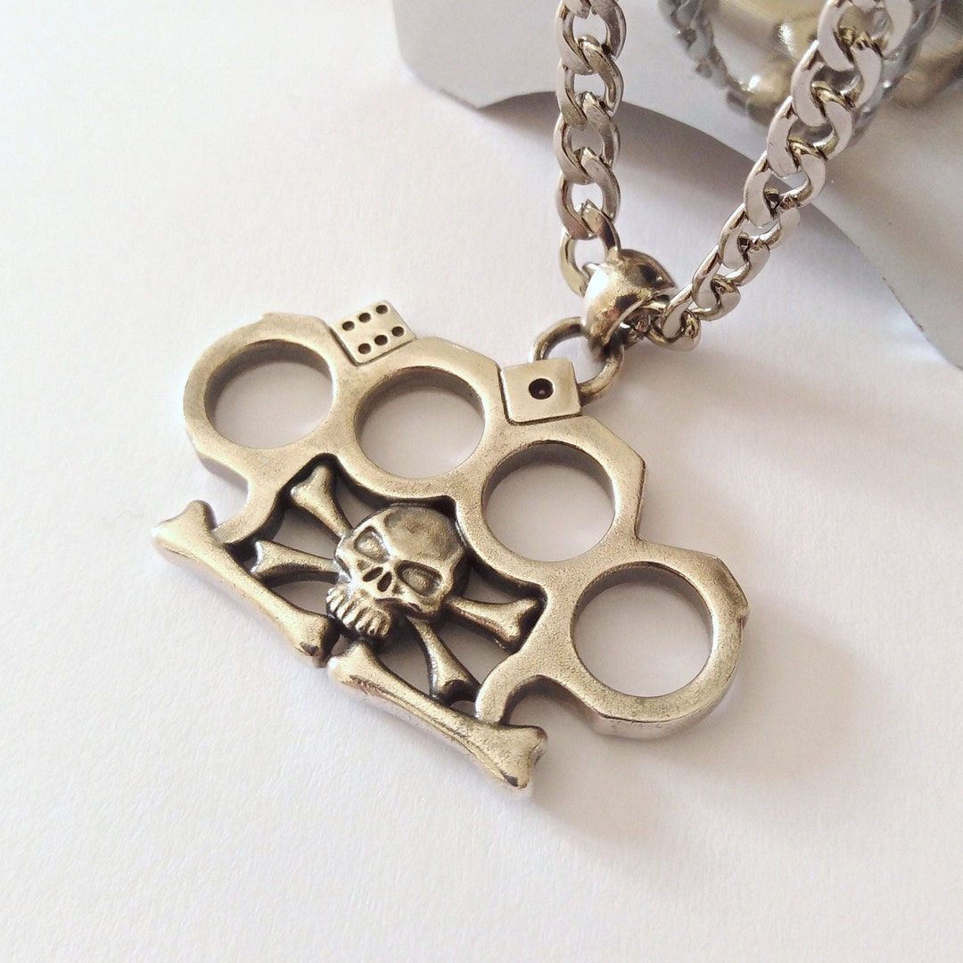 Oxidized Silver 925 Knuckle Duster With Skull and Dice Pendant ...