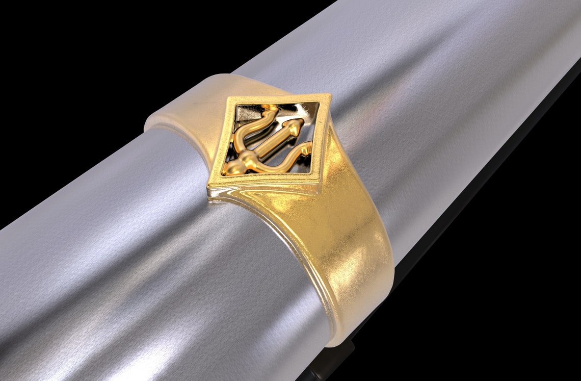 24K Gold Trident Ring Mens Signet Ring Mens Silver 925 | Etsy