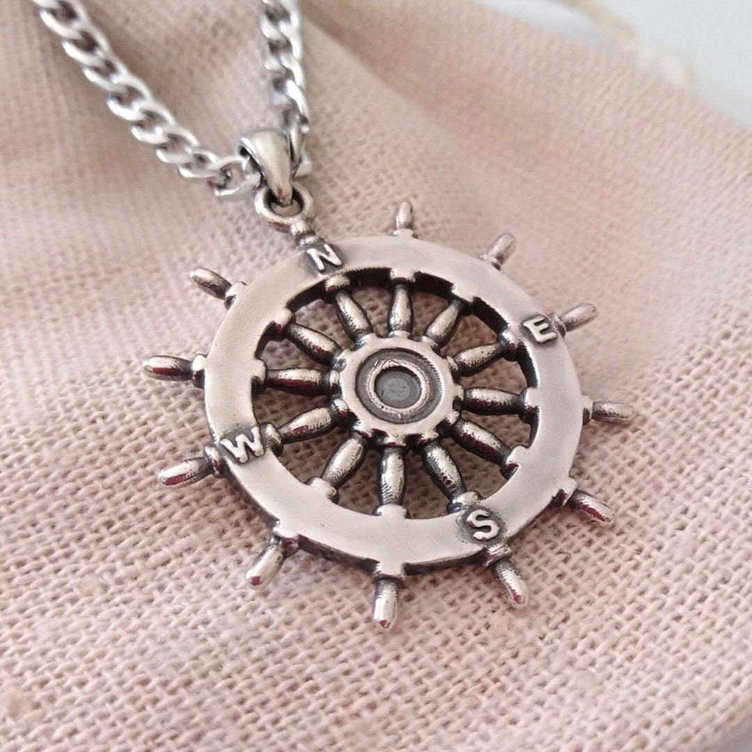 Oxidized Silver 925 Ship's Wheel Pendant | Handcrafted Aged Silver 925 ...