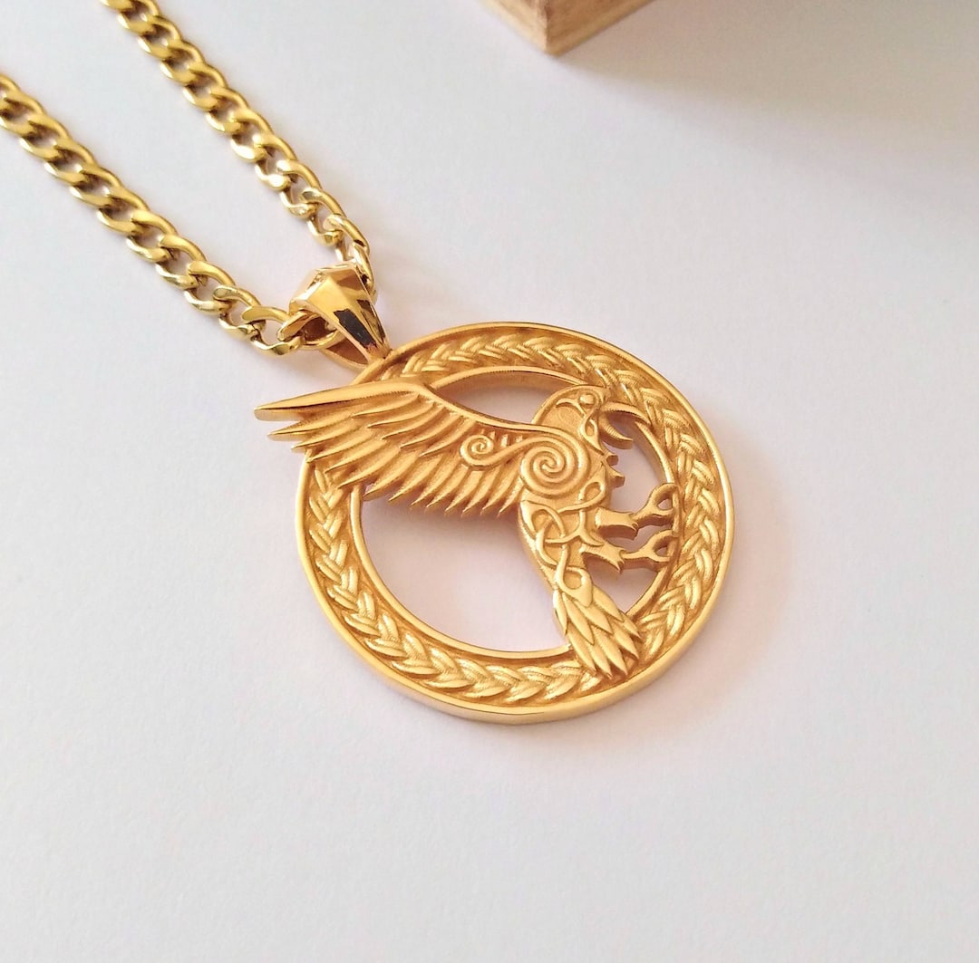 Yellow Gold Raven Pendant | Silver 925 Celtic Raven Necklace | Men's ...
