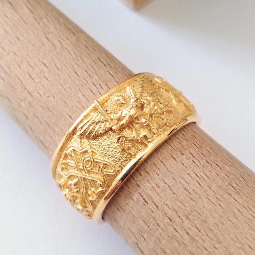 Yellow Gold Plated St Michael Archangel Ring | Silver 925 Archangel ...