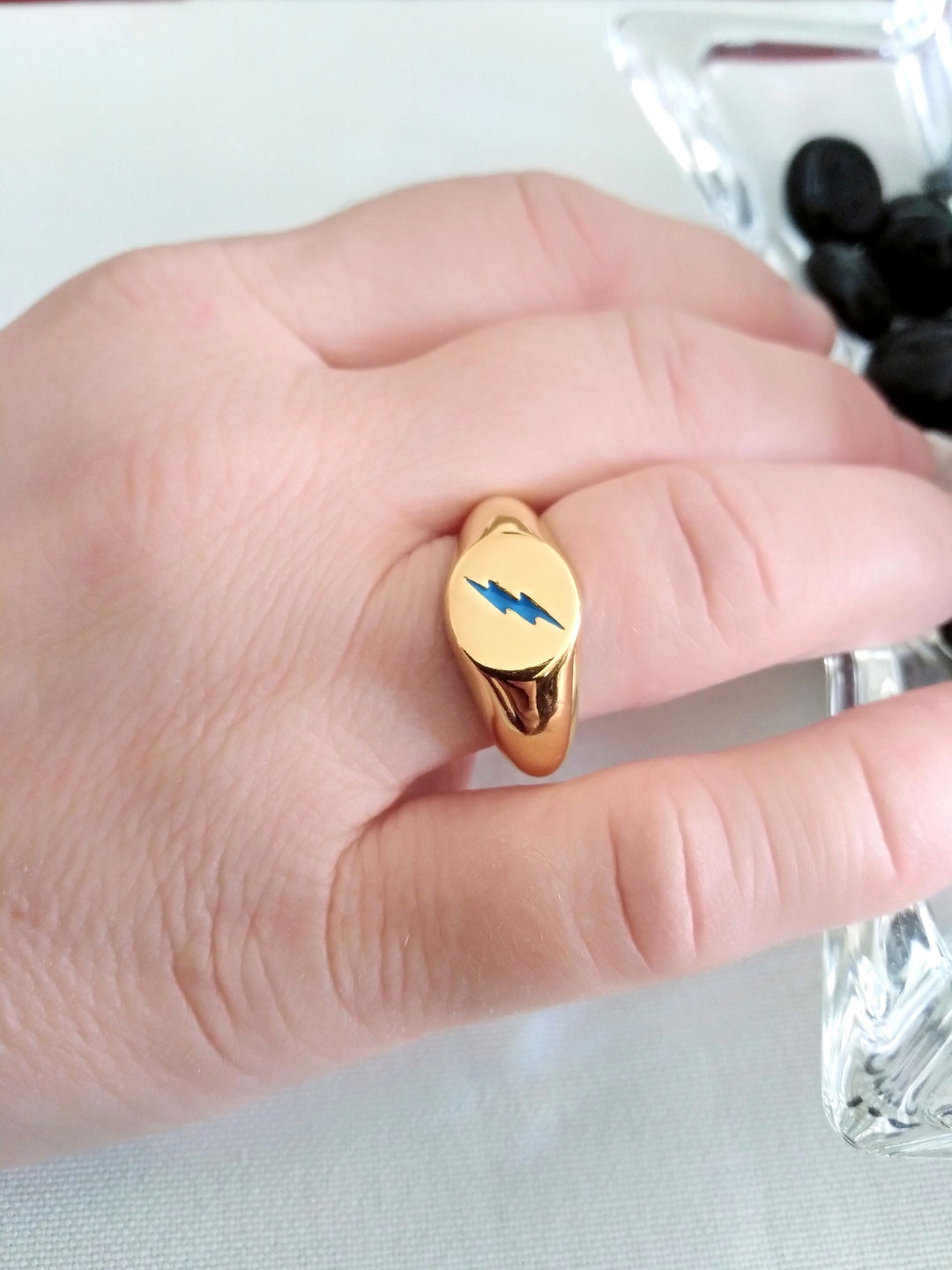 24K Gold Flash Ring Open Flash Ring Sterling Silver Bolt - Etsy