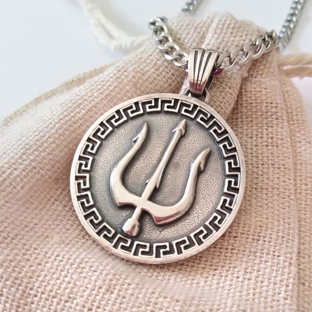 Oxidized Silver 925 Trident Pendant | Men's Handcrafted Aged Silver 925 ...