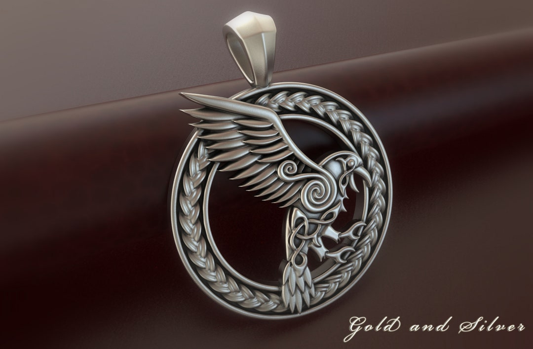 Aged Silver 925 Raven Pendant Silver Handmade Celtic Raven - Etsy