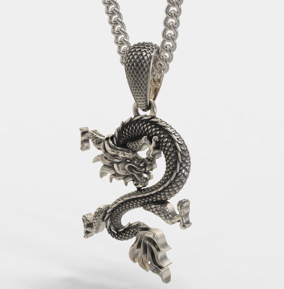 Oxidized Silver 925 Dragon Pendant | Sterling Silver Dragon Oxidized Silver 925 Dragon Pendant | Sterling Silver Dragon