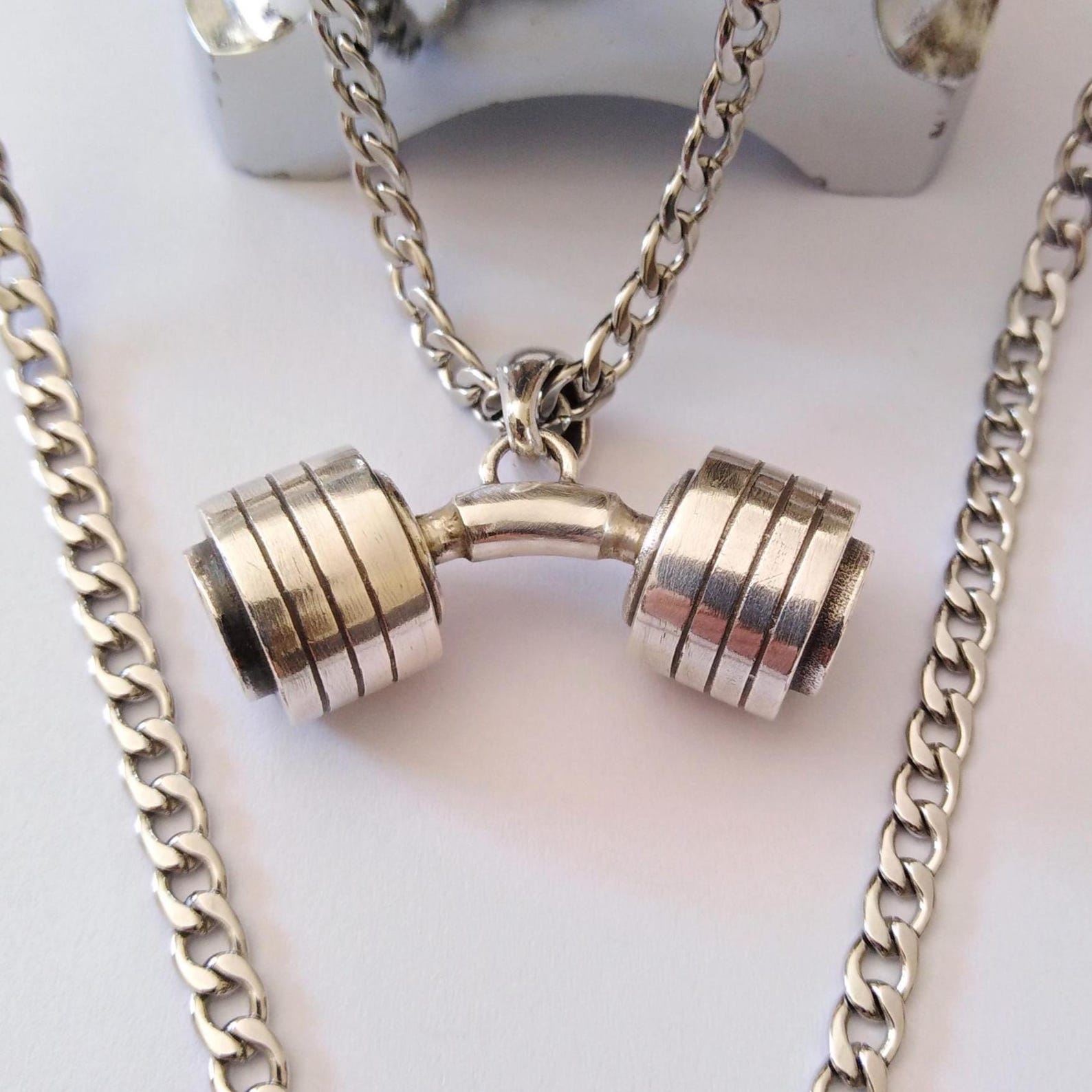 Oxidized Silver 925 Dumbbell Pendant | Handcrafted Aged Sterling Silver ...