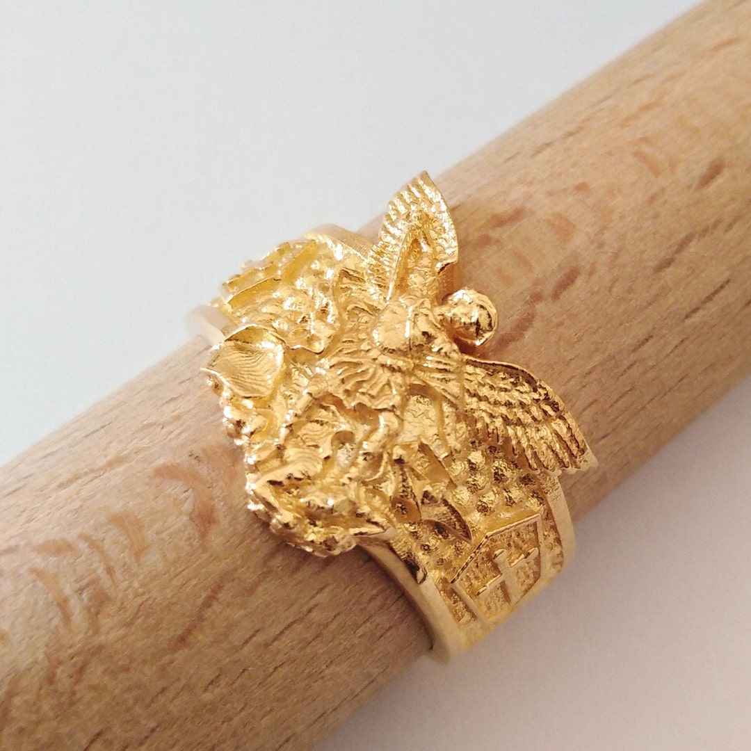 Gold St Michael Archangel Ring, Silver Michael Archangel Ring, Men's ...