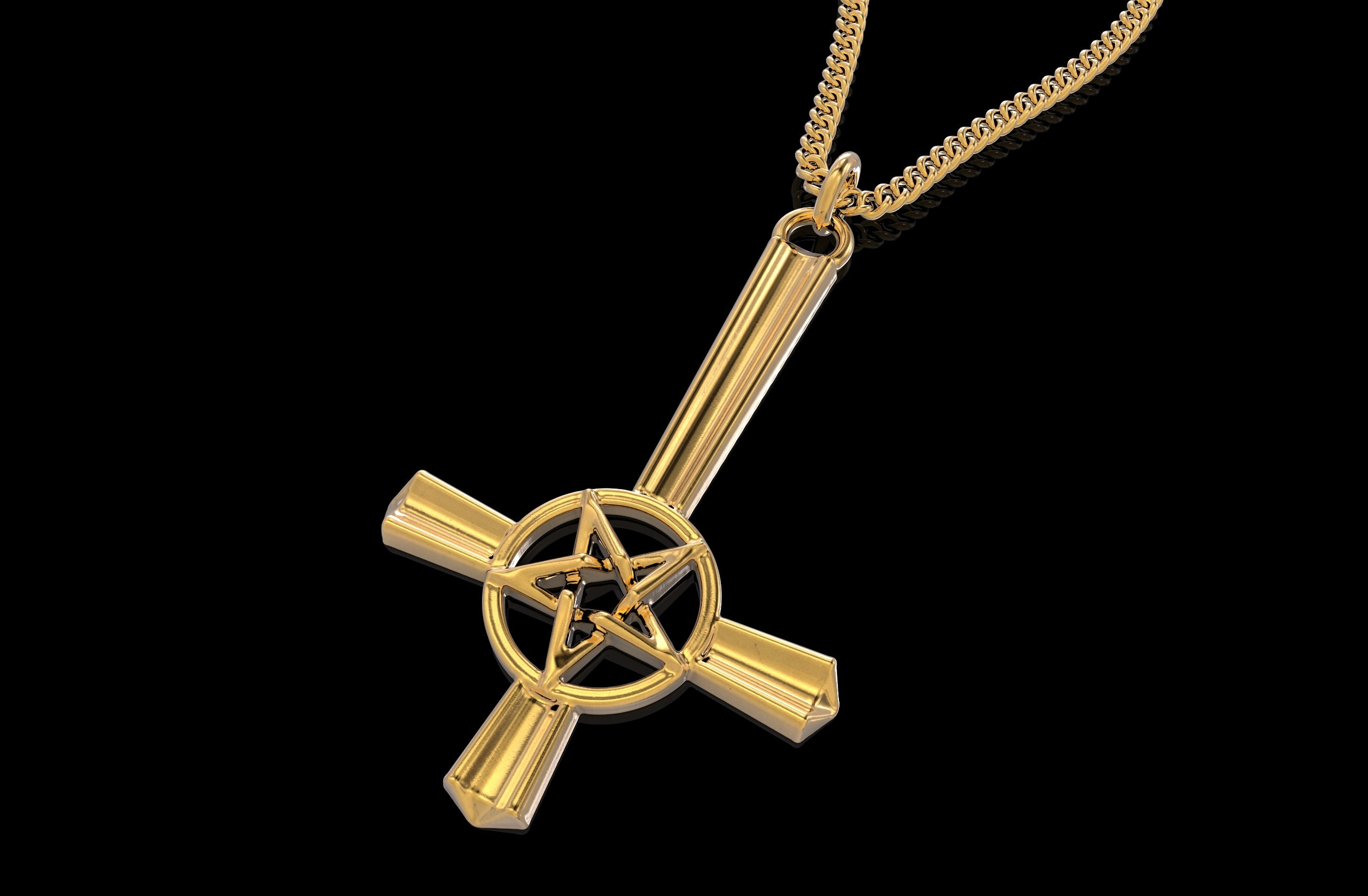 Gold Inverted Cross Pendant Sterling Silver Pentagram - Etsy UK