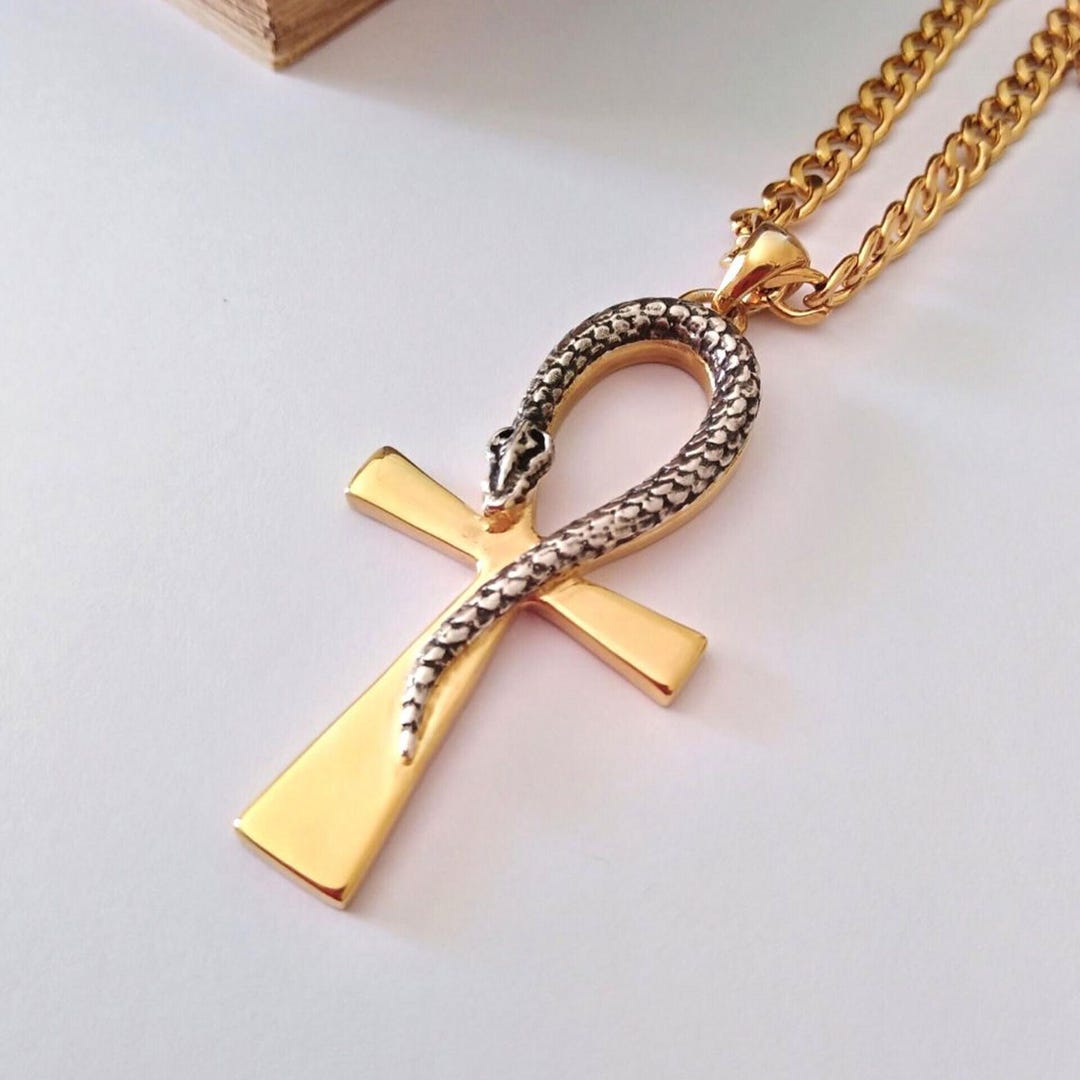 Gold Plated Ankh Cross Pendant With Snake | Silver Snake Pendant | Ankh ...