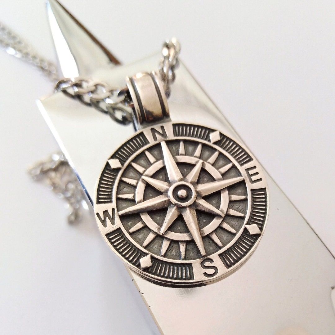 Oxidized Silver 925 Nautical Compass Pendant | Handcrafted Aged ...