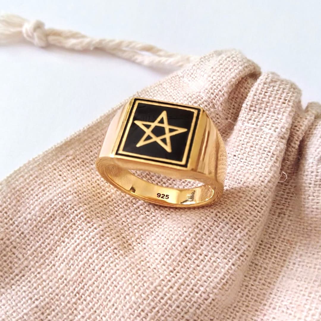 Gold Pentagram Ring, Sterling Silver Pentacle Ring, Rose Gold Pentacle ...