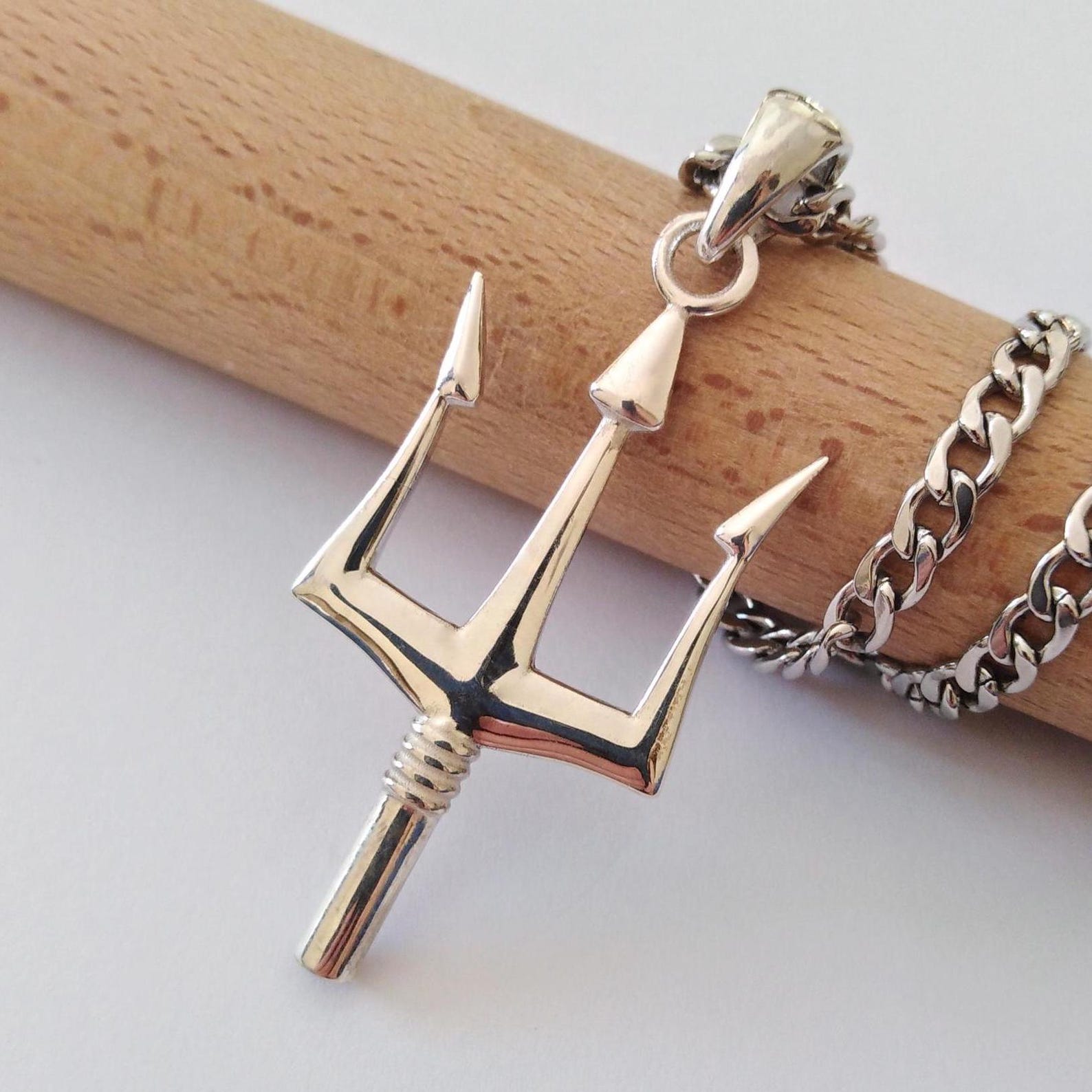 Yellow Gold Plated Trident Pendant | Handmade Silver 925 Trident ...
